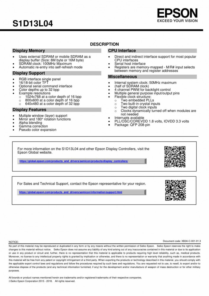 EPSON S1D13L04 technical document page 2