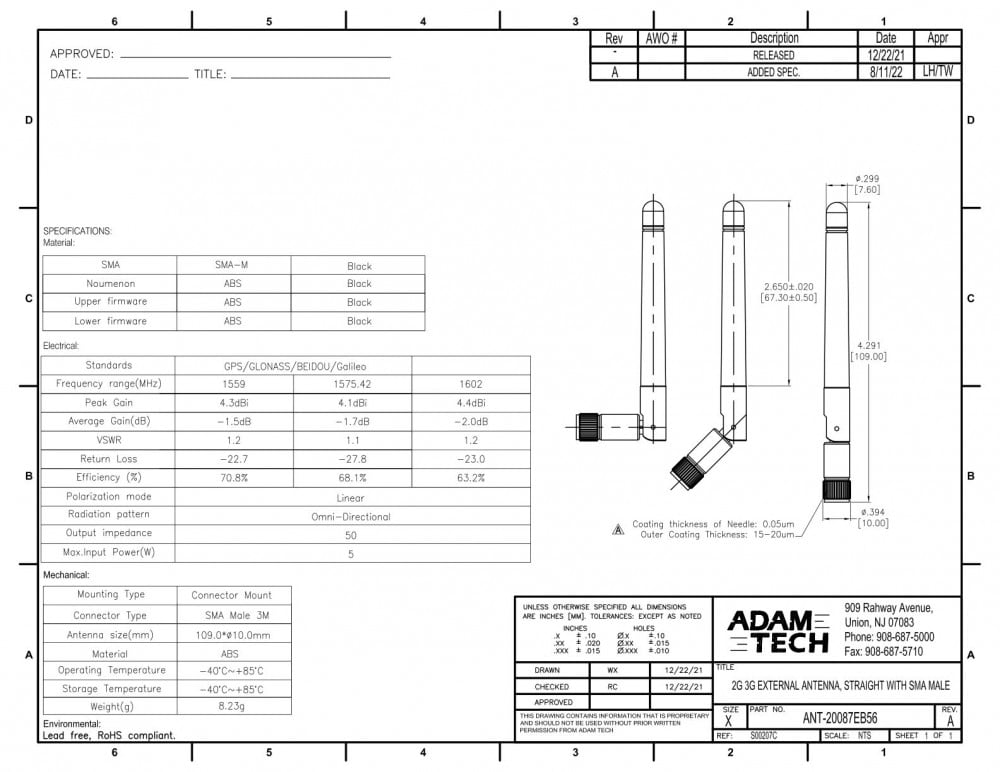 ADAM TECH ANT-20087EB56 technical drawing