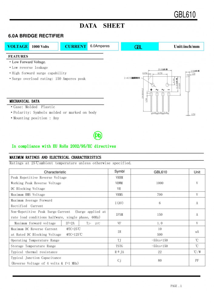 SEP GBL610 datasheet page 1