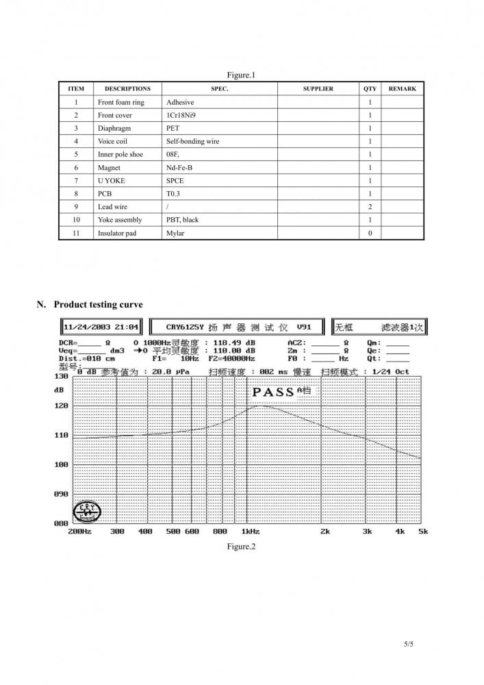 GSPK3605TN-8R0.8W acoustic test fixture