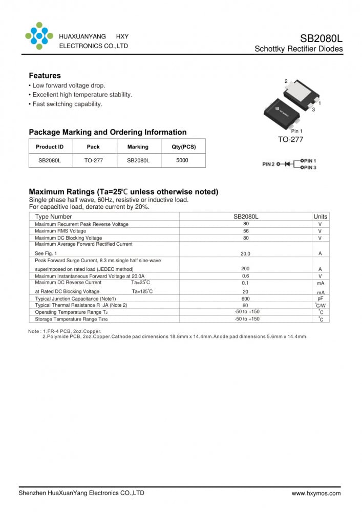 SB2080L datasheet page 1