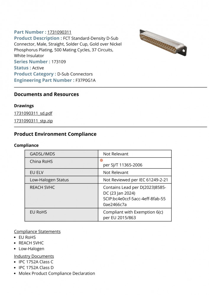MOLEX 1731090311 product drawing preview, page 1
