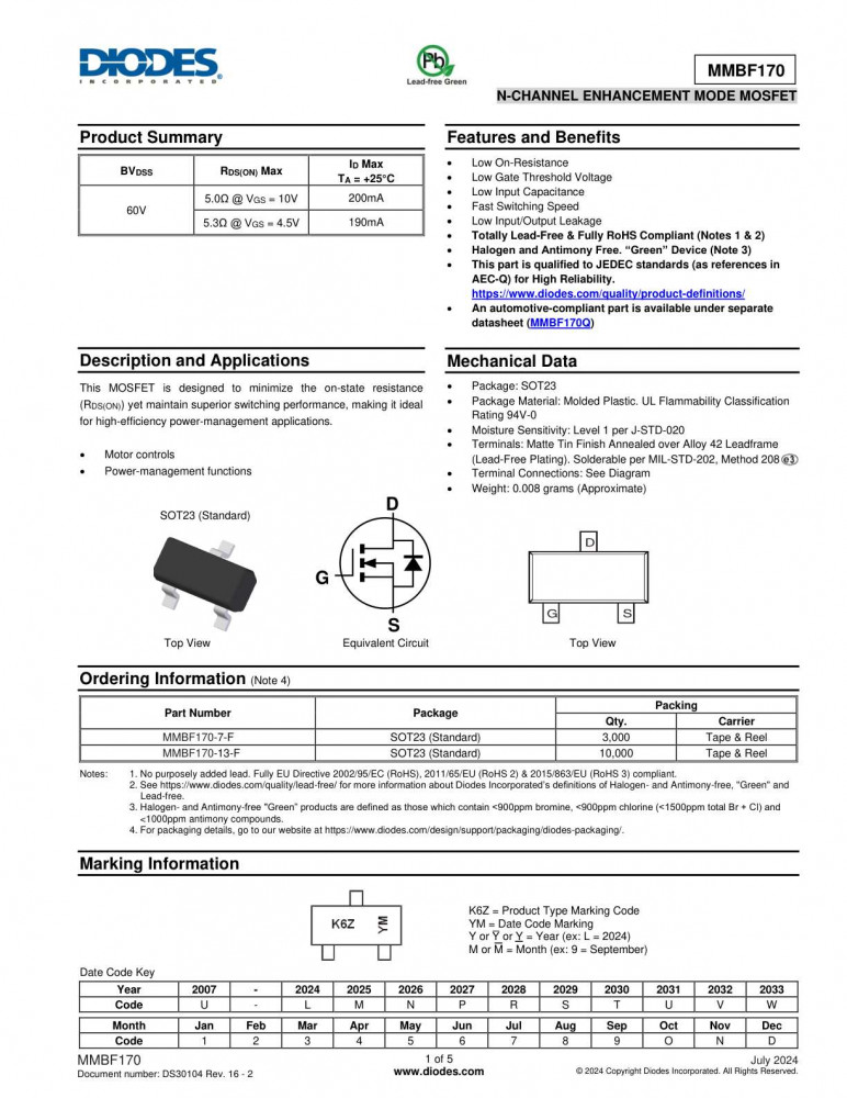 MMBF170-7-F datasheet page 1