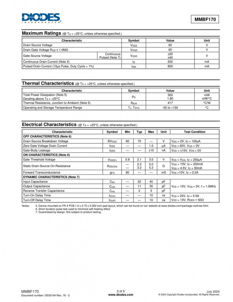 MMBF170-7-F datasheet page 2