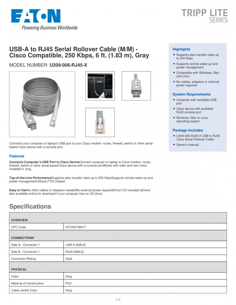 U209-006-RJ45-X product documentation page 1