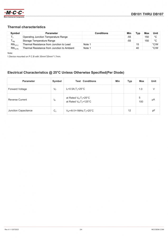 MCC DB106-BP datasheet page 2