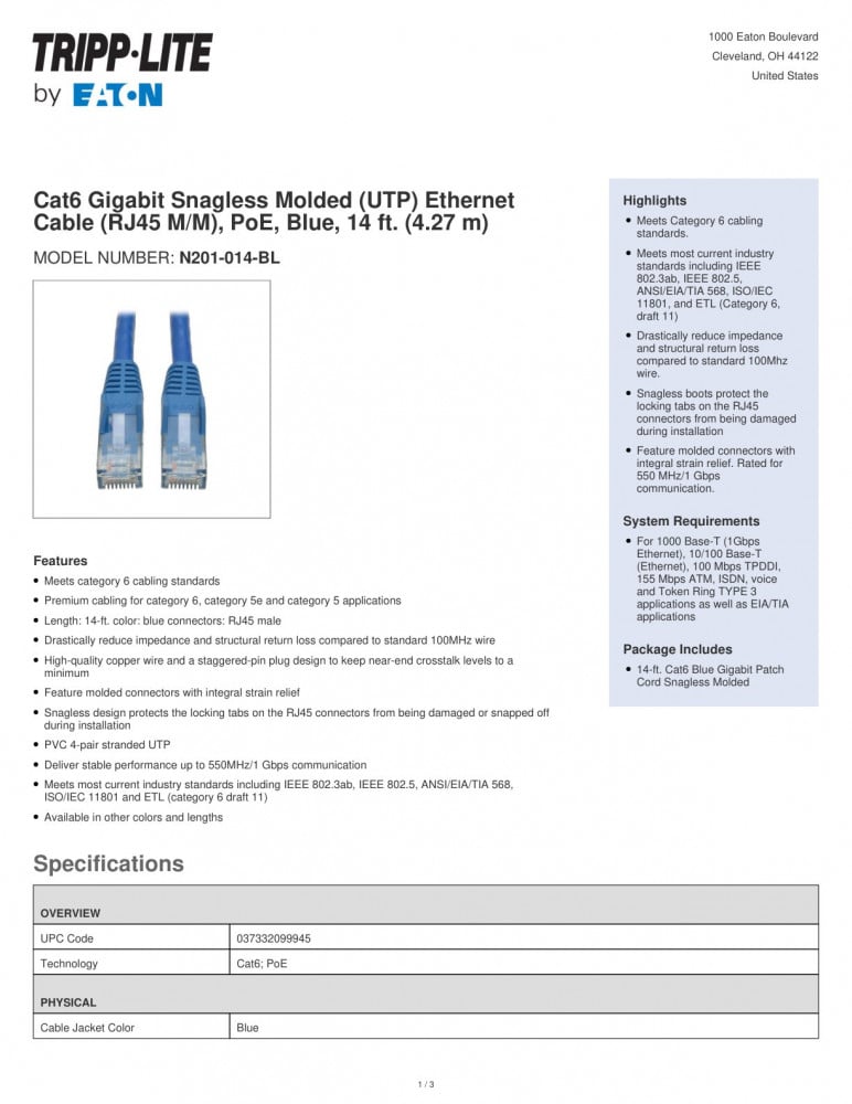 N201-014-BL technical document page 1