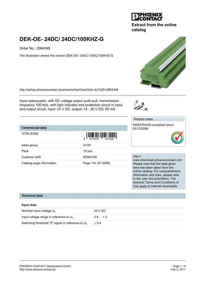 Phoenix Contact 2964348 product documentation page 1