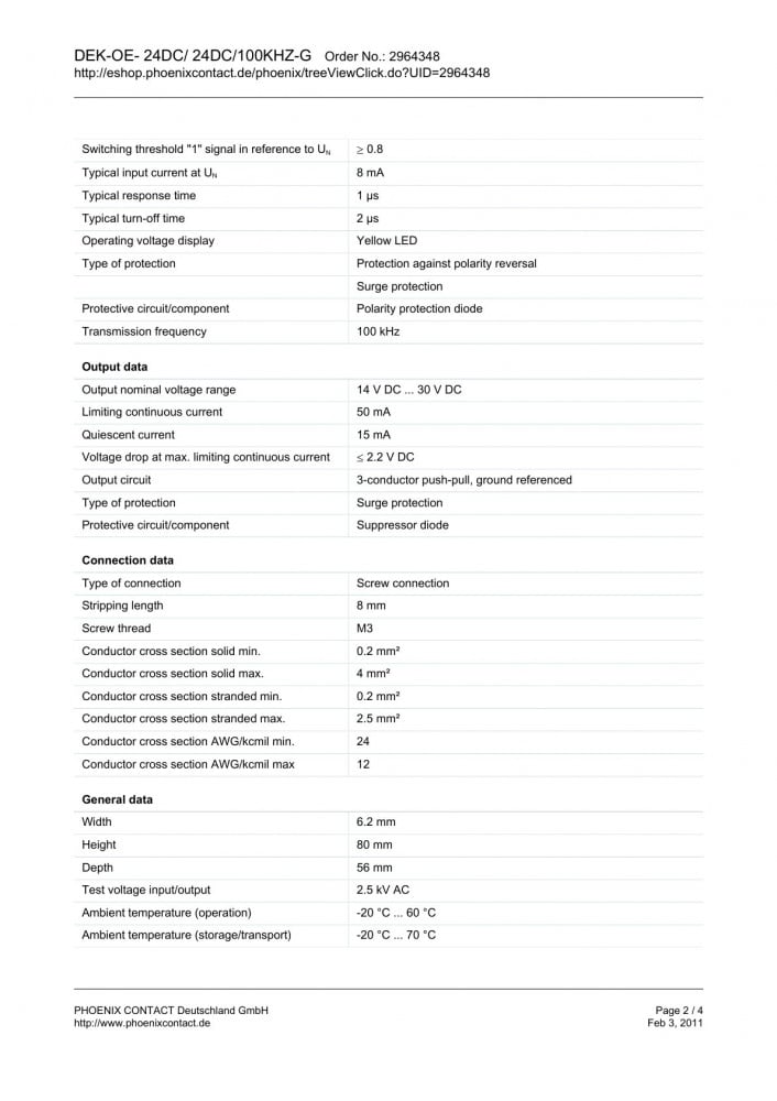 Phoenix Contact 2964348 product documentation page 2