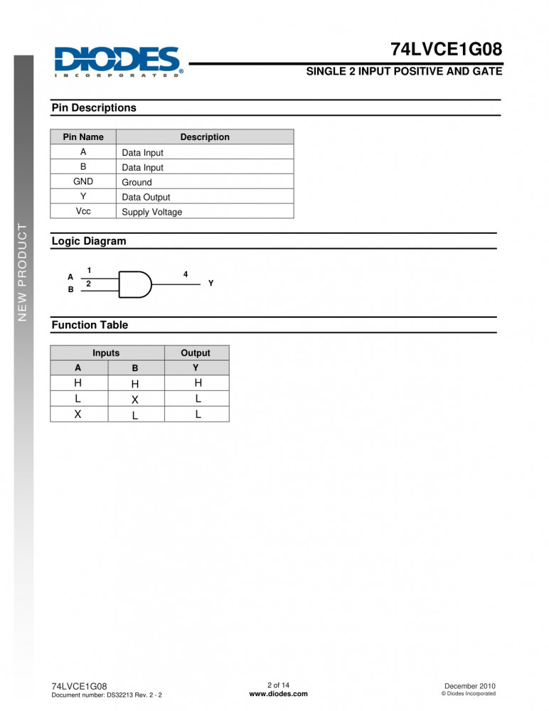 74LVCE1G08SE-7 datasheet page 2