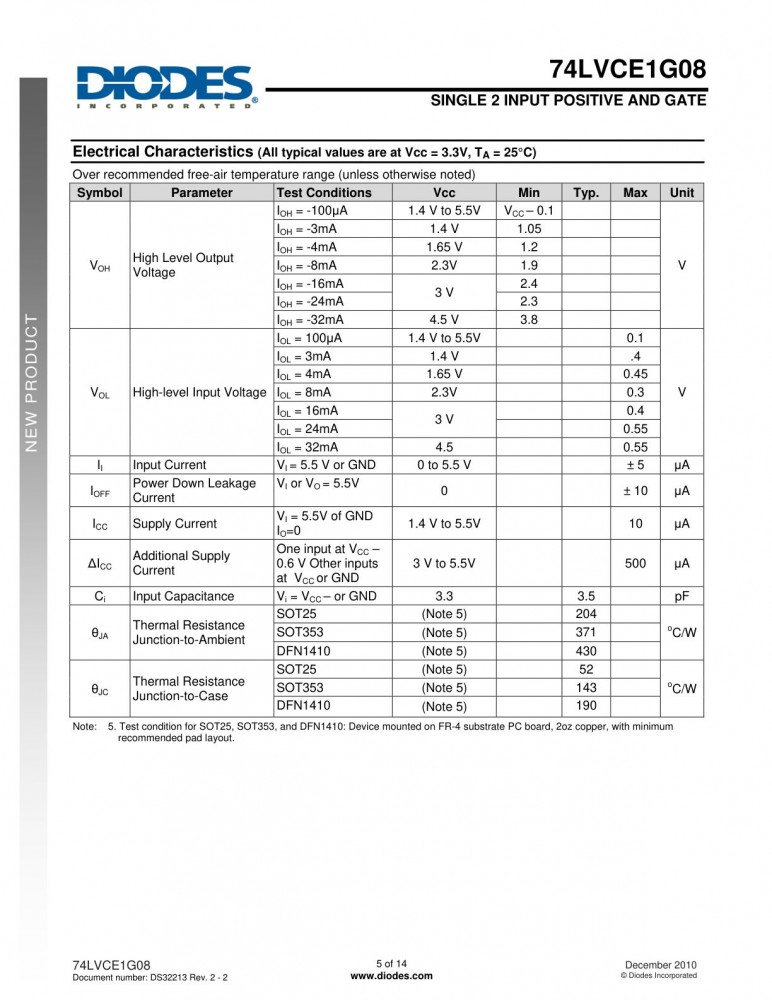 74LVCE1G08SE-7 datasheet page 5