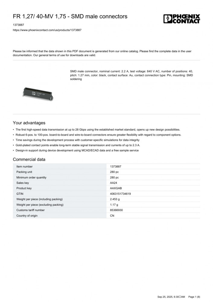 Phoenix Contact 1373887 technical document page 1