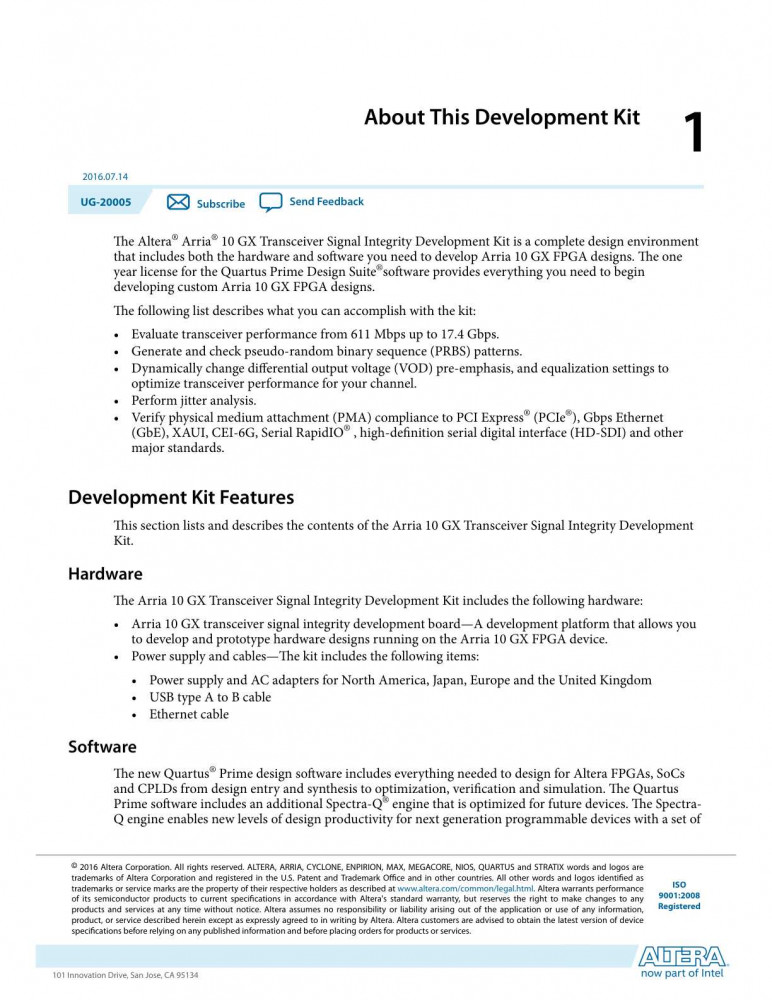Arria 10 GX development kit user guide page 4