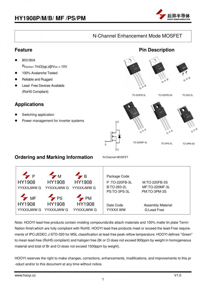 HY1908B datasheet page 1