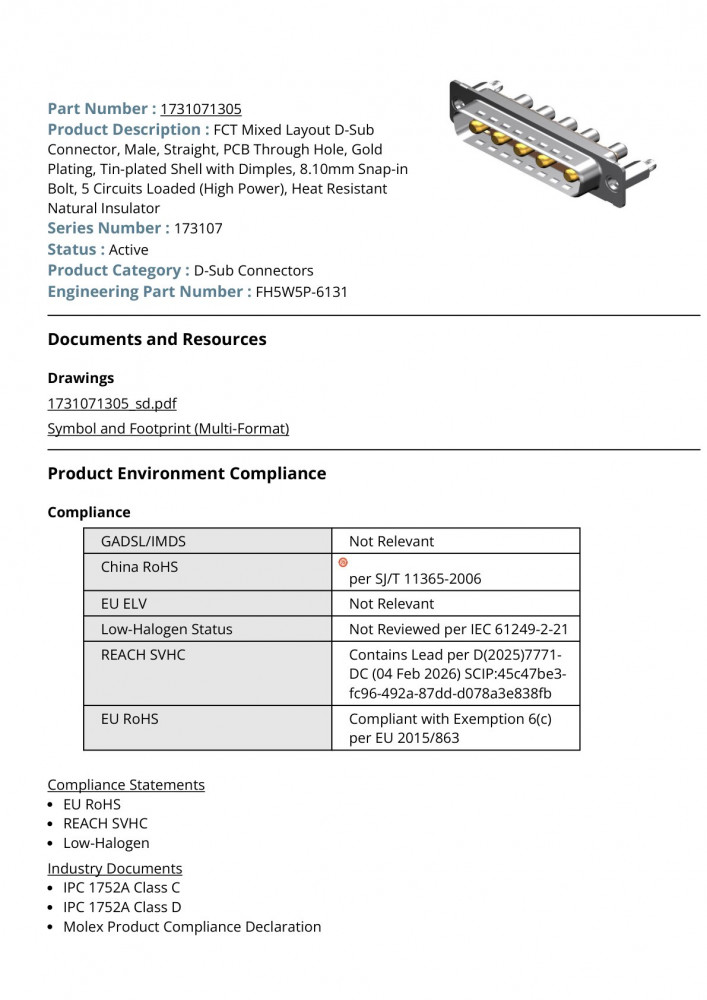 MOLEX 1731071305 drawing preview, page 1