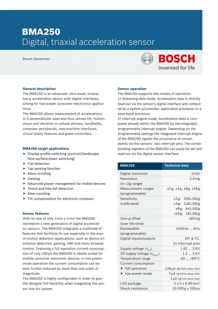 BMA250 technical document page 1