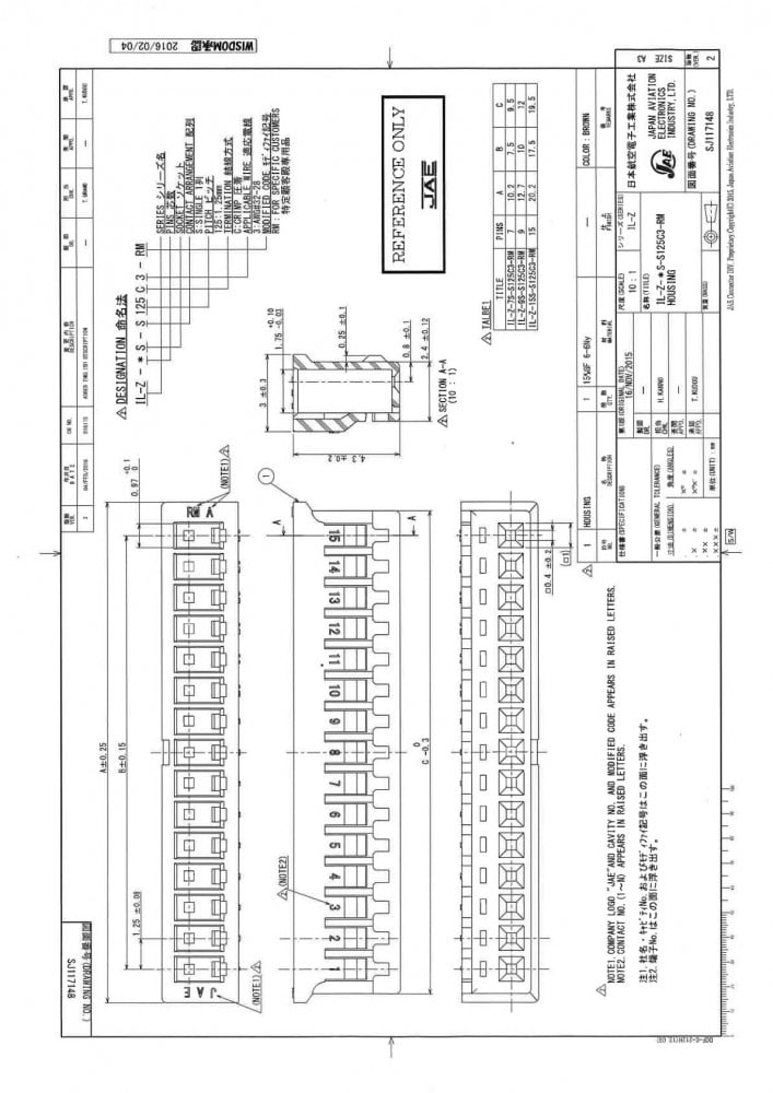 JAE IL-Z-15S-S125C3-RM technical drawing page