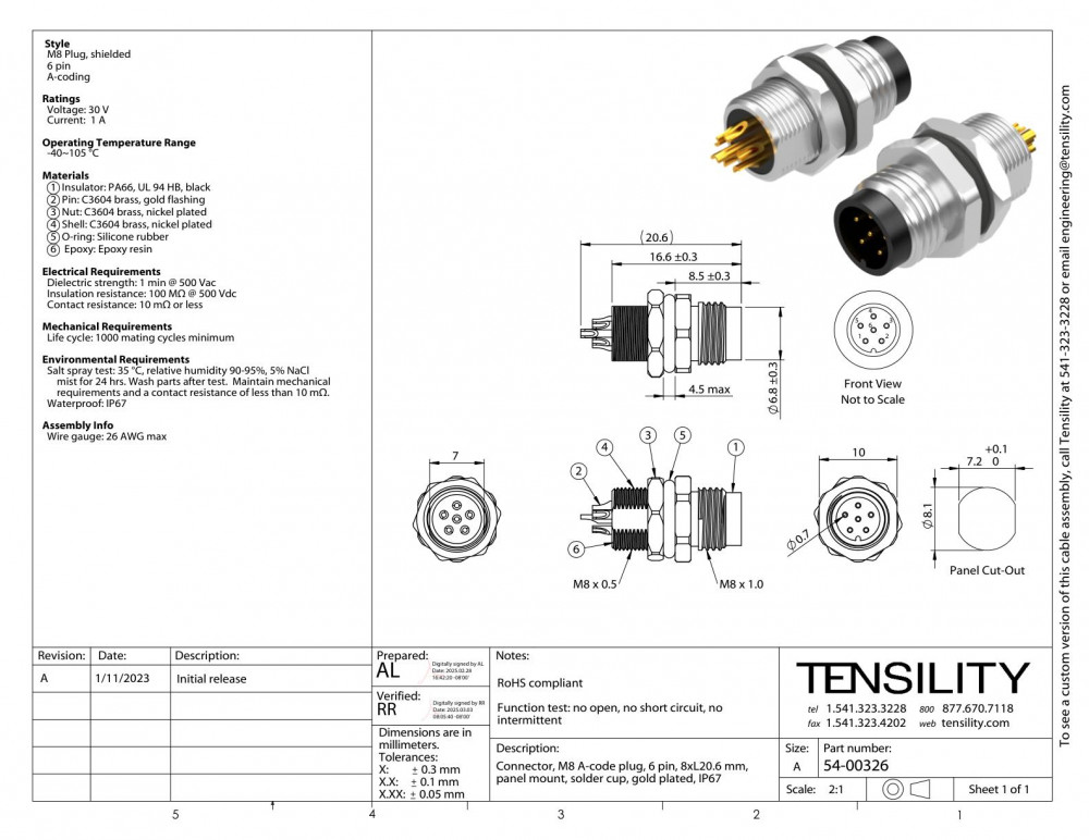 54-00326 technical drawing and product specification sheet