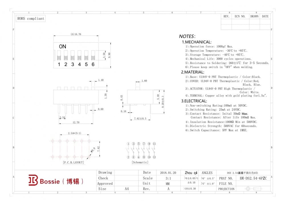 BX-DS2.54-6PZC technical drawing page 1