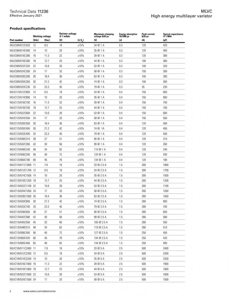 EATON MLVC datasheet page 2