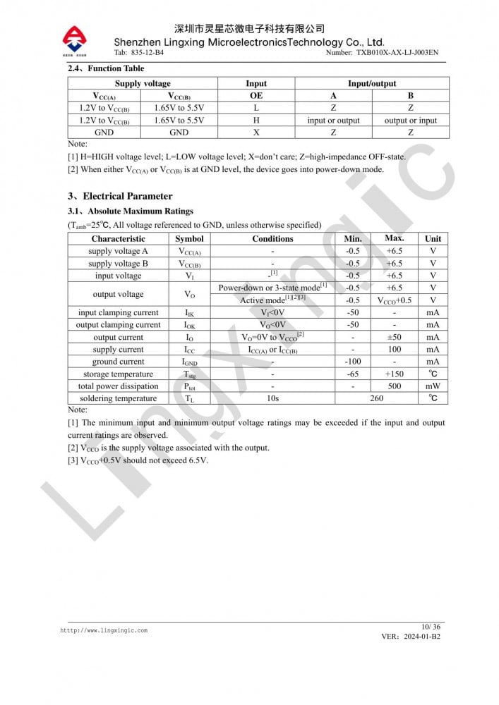 TXB010X datasheet page 10