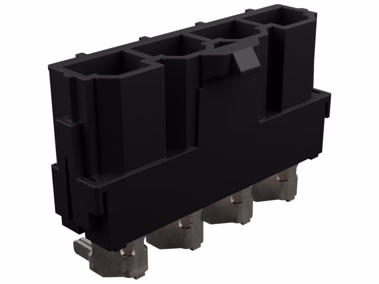 Mini-Fit Sr. Right-Angle Header, 10.00mm Pitch, Single Row, 4 Circuits, 3.50mm Tail Length, for 1.57mm PCB, Tin (Sn) Plating, without Clip, USE NYE LUBE ON MATING SURFACES for sale