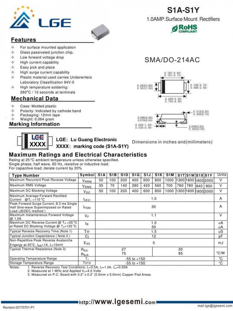 LGE S1W datasheet page 1