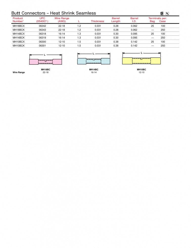 3M MH14BCK heat shrink seamless butt connector technical document image