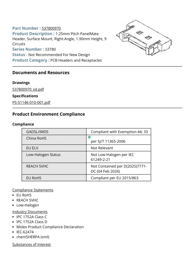 Molex 537800970 technical document, page 1