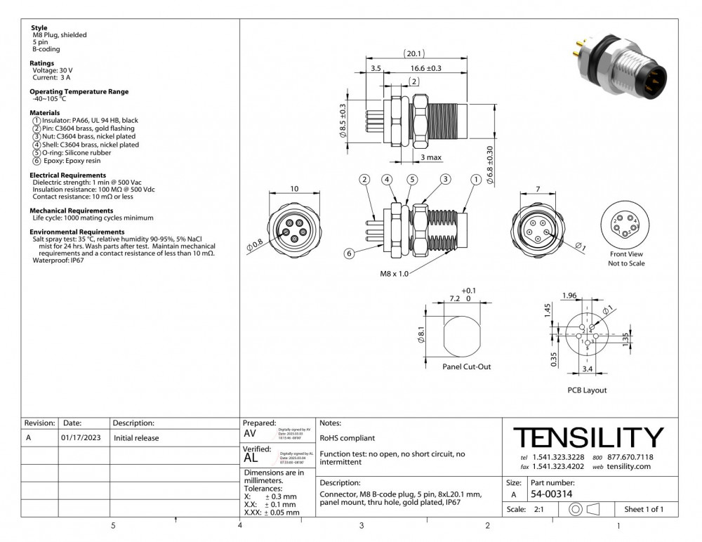 Tensility International 54-00314 product drawing preview