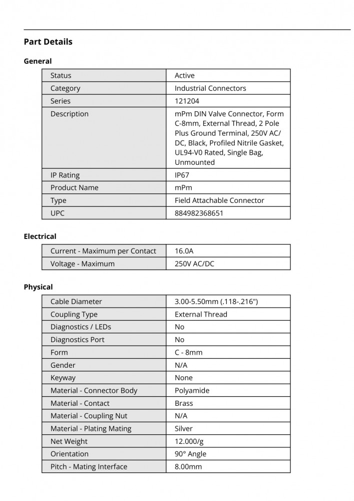 DIN valve connector specification document, page image 2