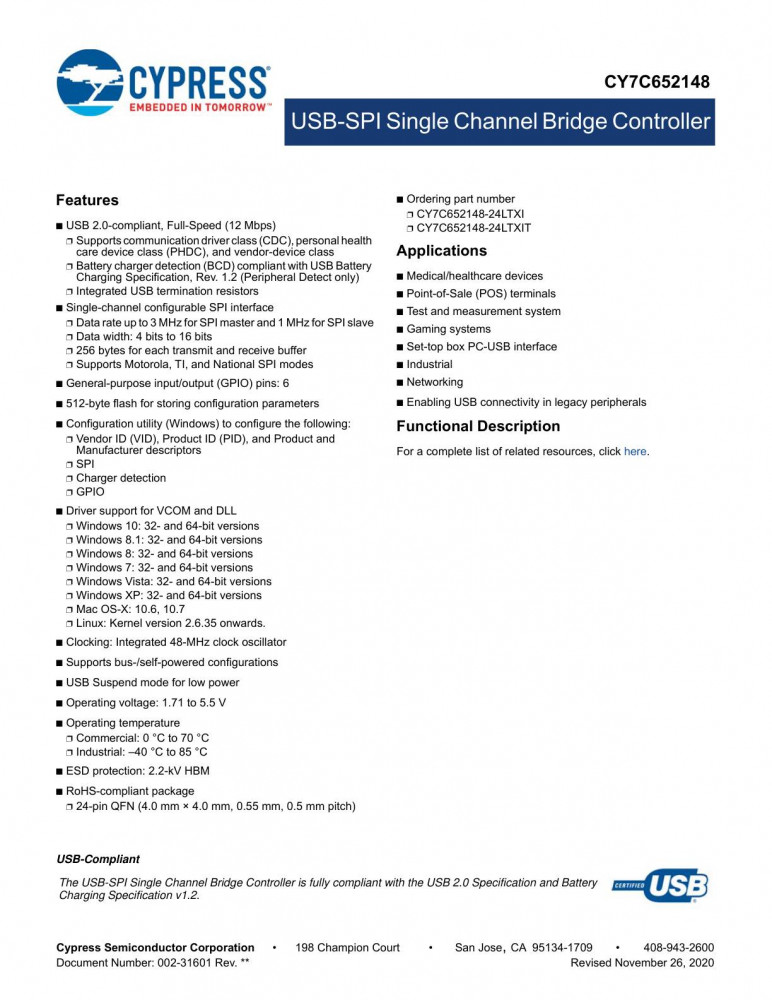CY7C652148 datasheet page 2
