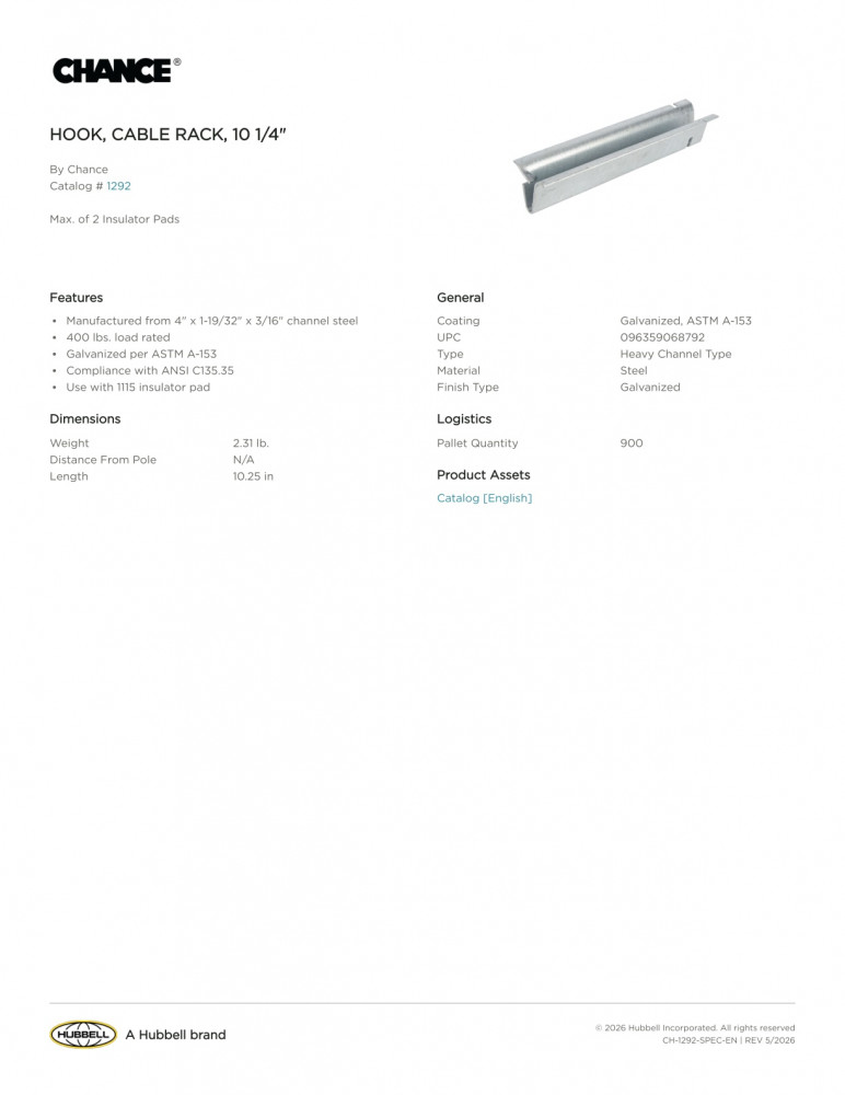 Burndy catalog 1292 cable rack hook product document image
