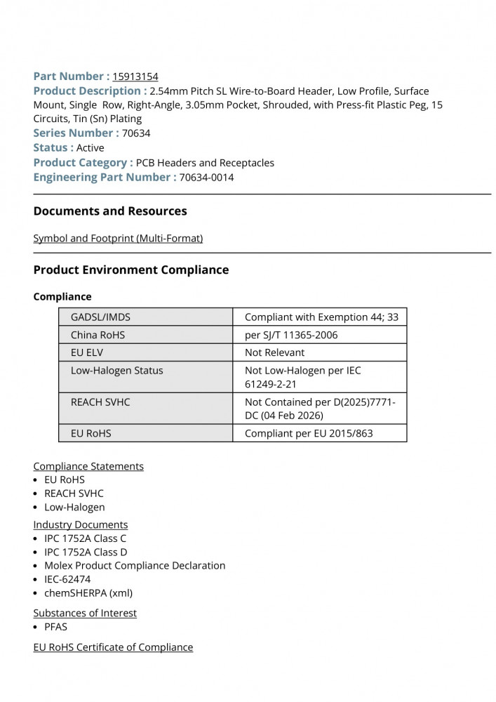 Molex SL product specification page 1