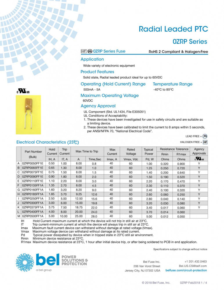 Bel Fuse OZRP datasheet page 1