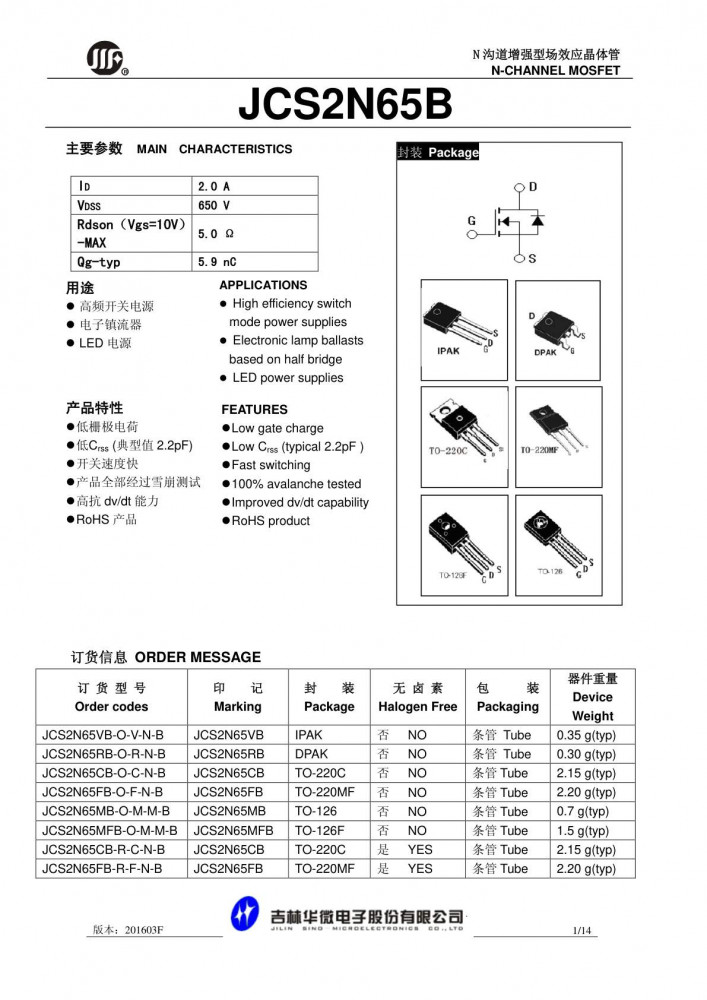 JCS2N65FB datasheet page 1