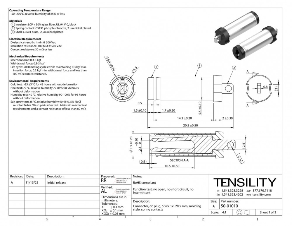 Tensility International 50-01010 drawing, page 1