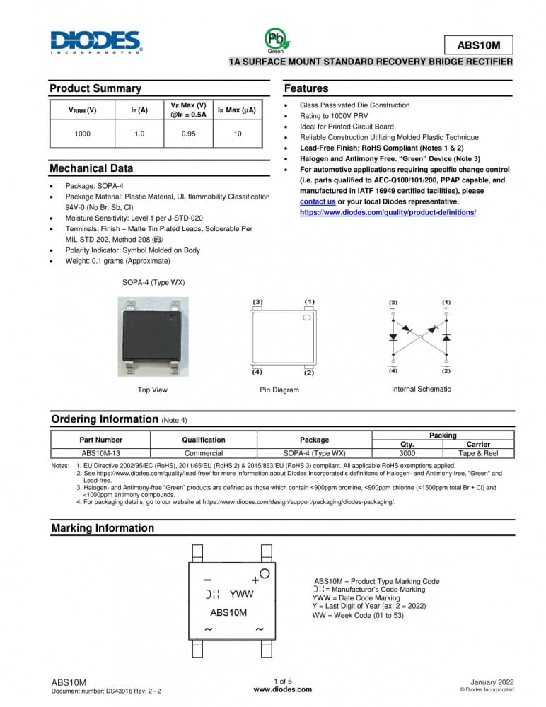 ABS10M-13 datasheet page 1