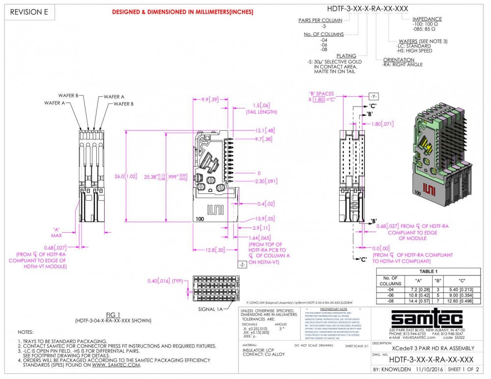 Samtec HDTF drawing page 1