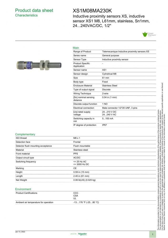 XS1M08MA230K technical document page 1
