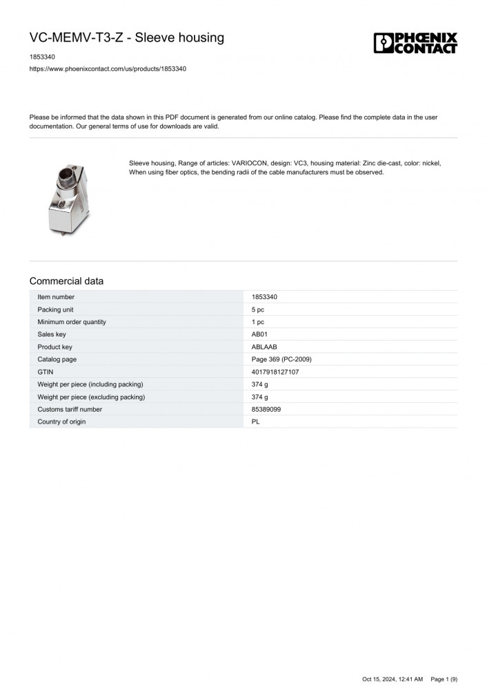 Phoenix Contact 1853340 technical document page 1