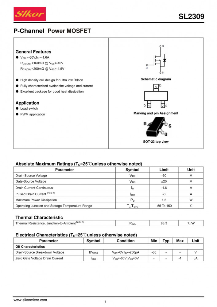 SL2309 datasheet page 1