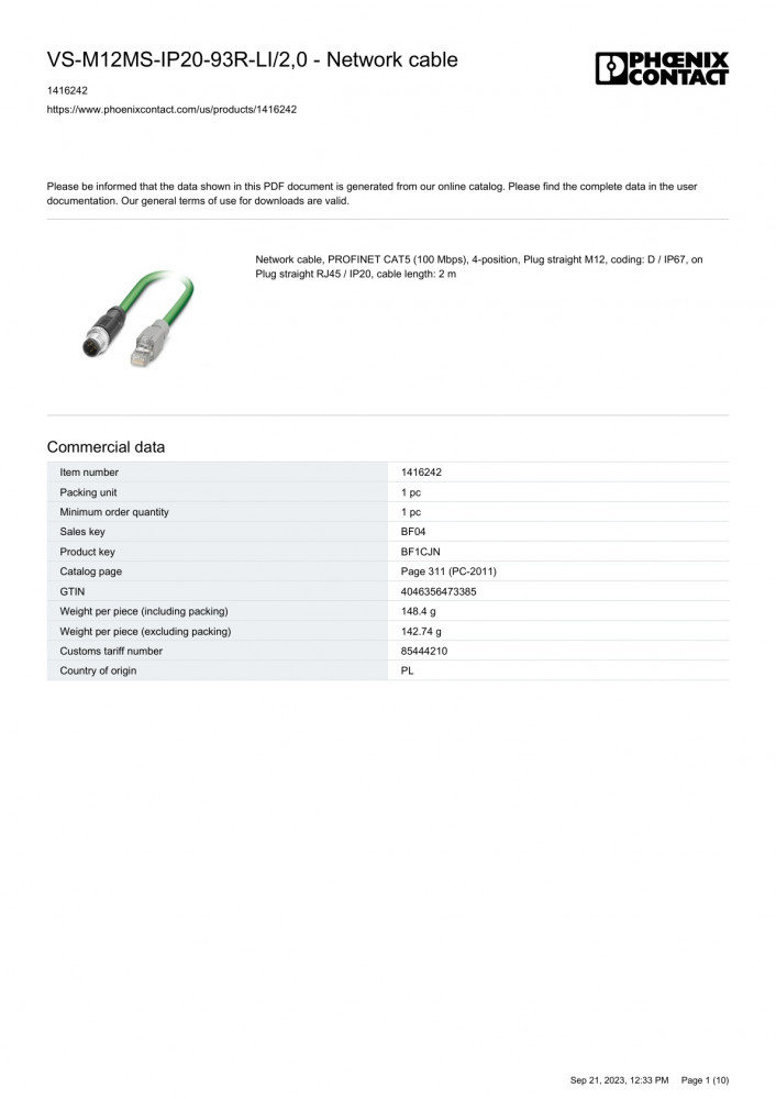 Phoenix Contact 1416242 documentation page 1