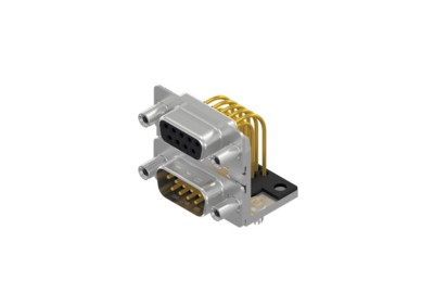 D-SUB Dual Port • Dual port 9-pos. / 9-pos. • Dual port socket upper / Plug bottom • Solder pin angled .625