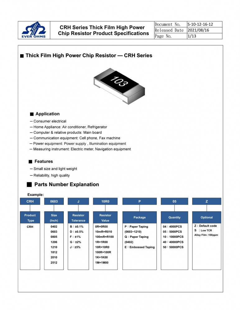 EVER OHMS CRH Series datasheet page 1