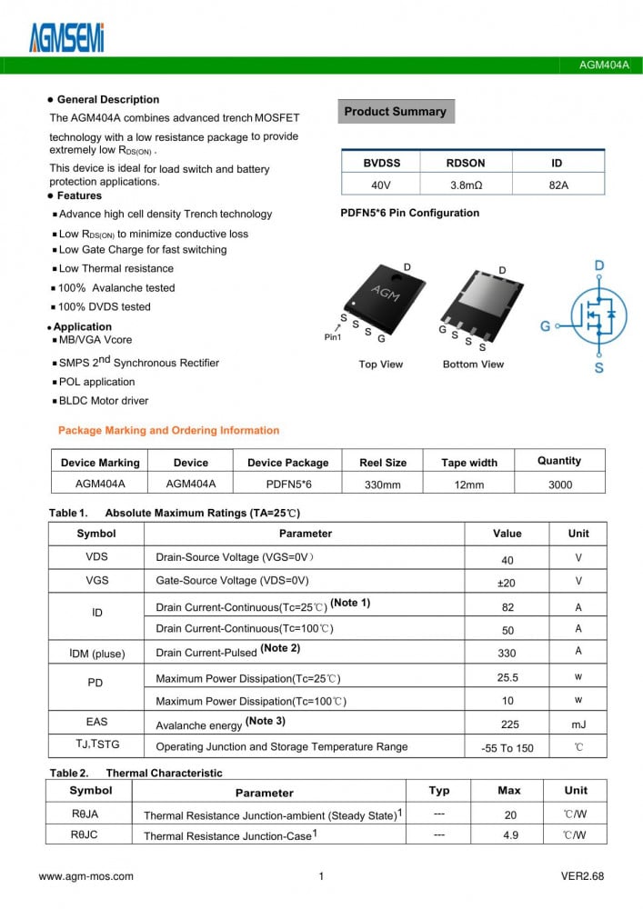 AGM404A datasheet page 1