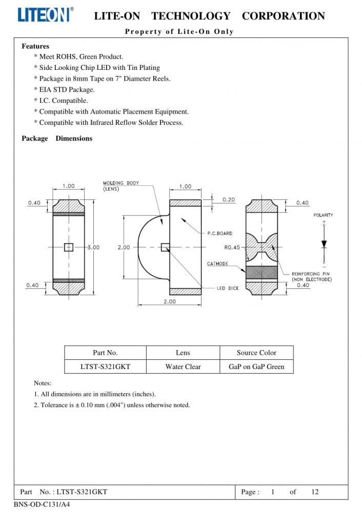 LTST-S321GKT datasheet page 1