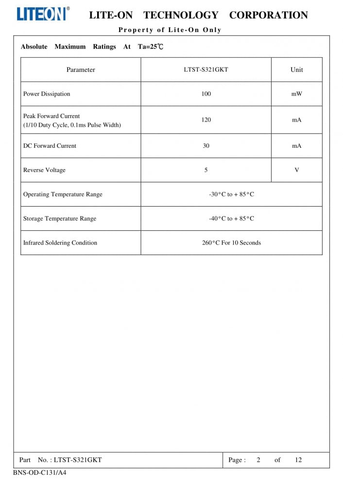 LTST-S321GKT datasheet page 2