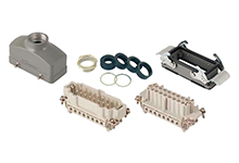 Heavy-Duty Connector Kit, 24 Pole, Series S-E Female-Male Inserts, M25 Metal Cable Gland, M25 Die-cast Aluminum Hood-Top Entry, Bulkhead Mount Housing-Vertical, 2 Lever, Size 24B «104x27», Grey for sale