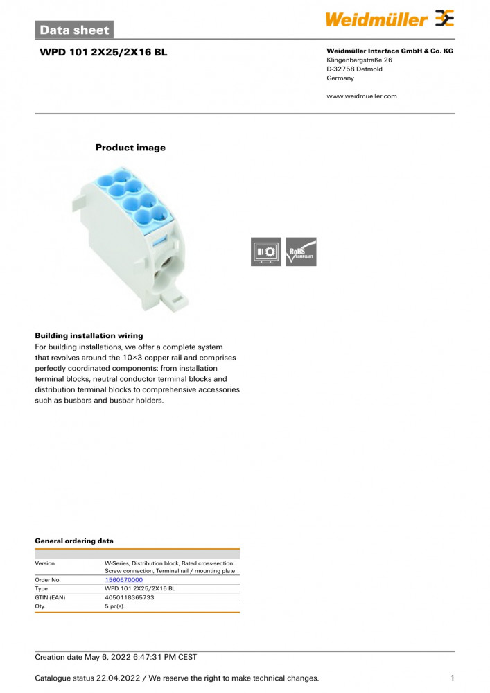WPD 101 product documentation page 1